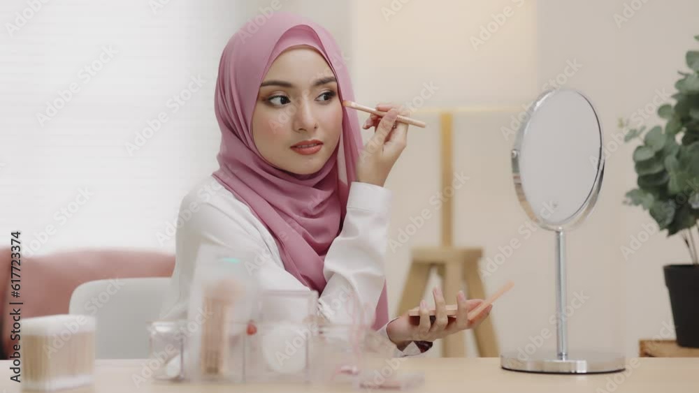 Daily routine make up young Asian beautiful muslim woman with hijab ...