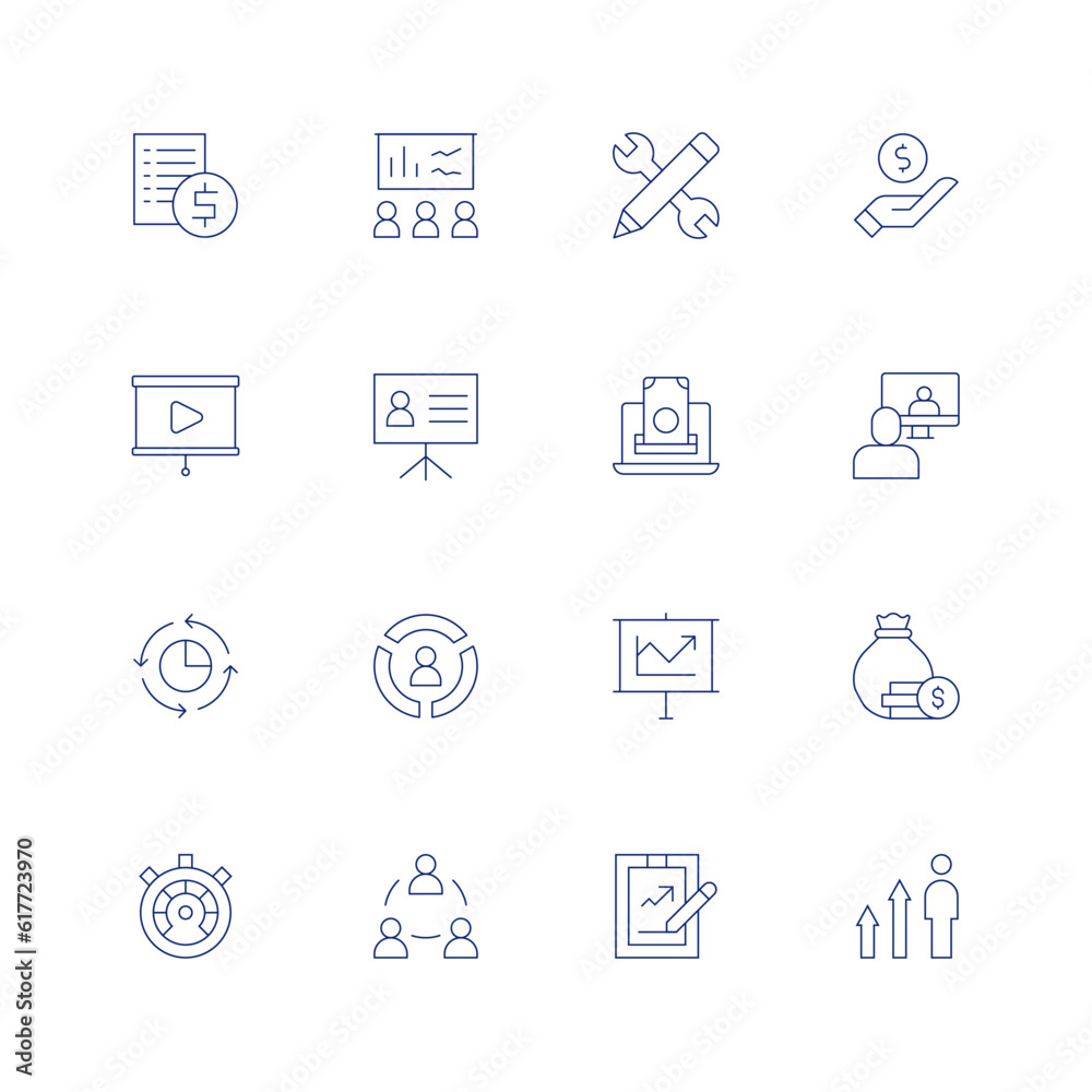 Business line icon set on transparent background with editable stroke ...