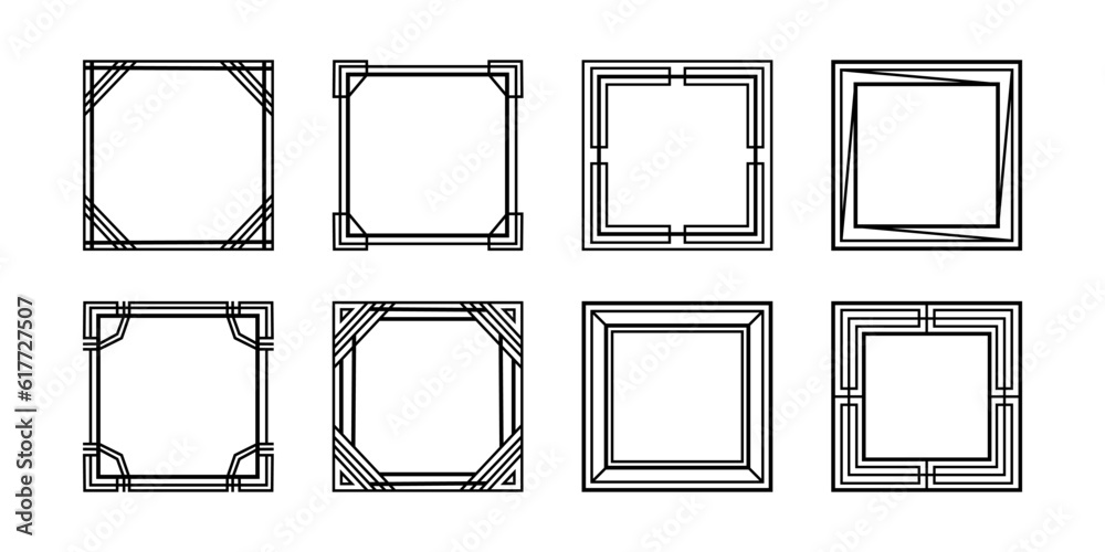 Black linear frames. Set of square geometric frames to create stylish ...