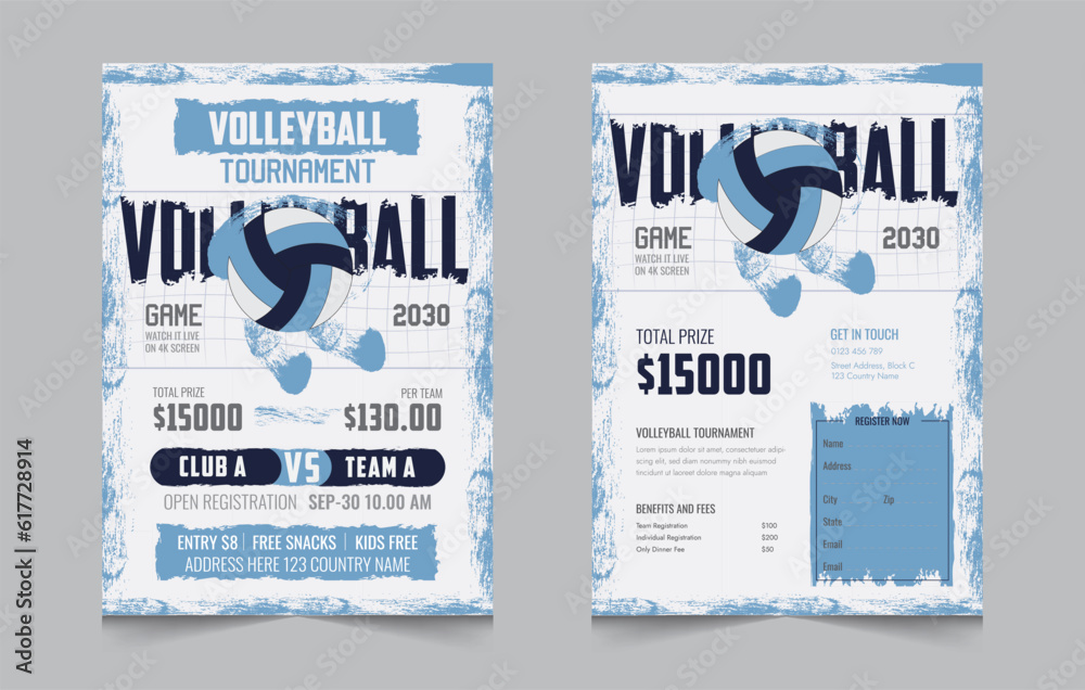 Volleyball championship flyer layout, double sided poster design for ...