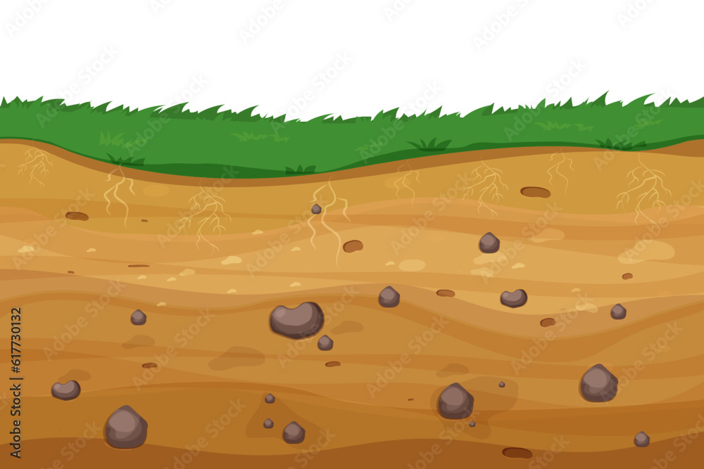 Ground land underground cross section textured with stones in cartoon ...