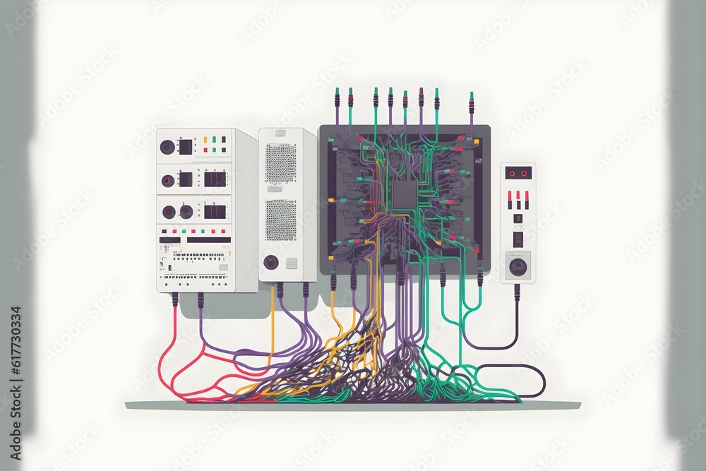 server computer in the center of the room many computers connected by ...