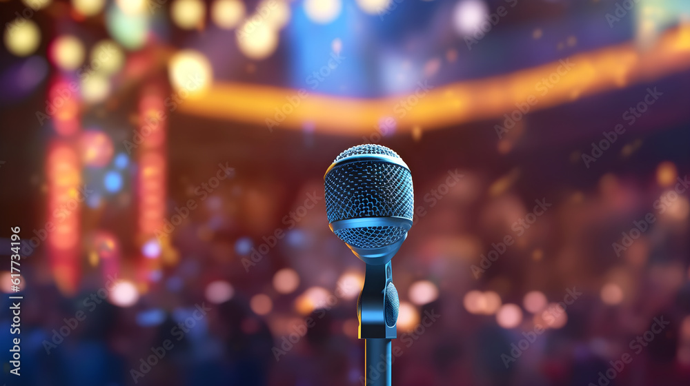 microphone on stage with blur audience background created with ...