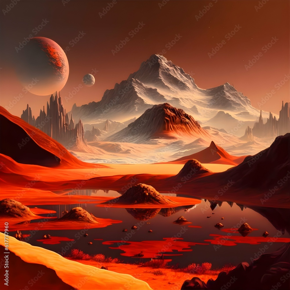 mars landscape with mount olympus in the background stylized realistic ...
