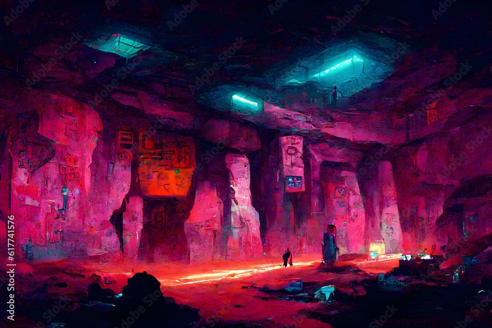 cyberpunk retrowave cave painting Stock Illustration | Adobe Stock