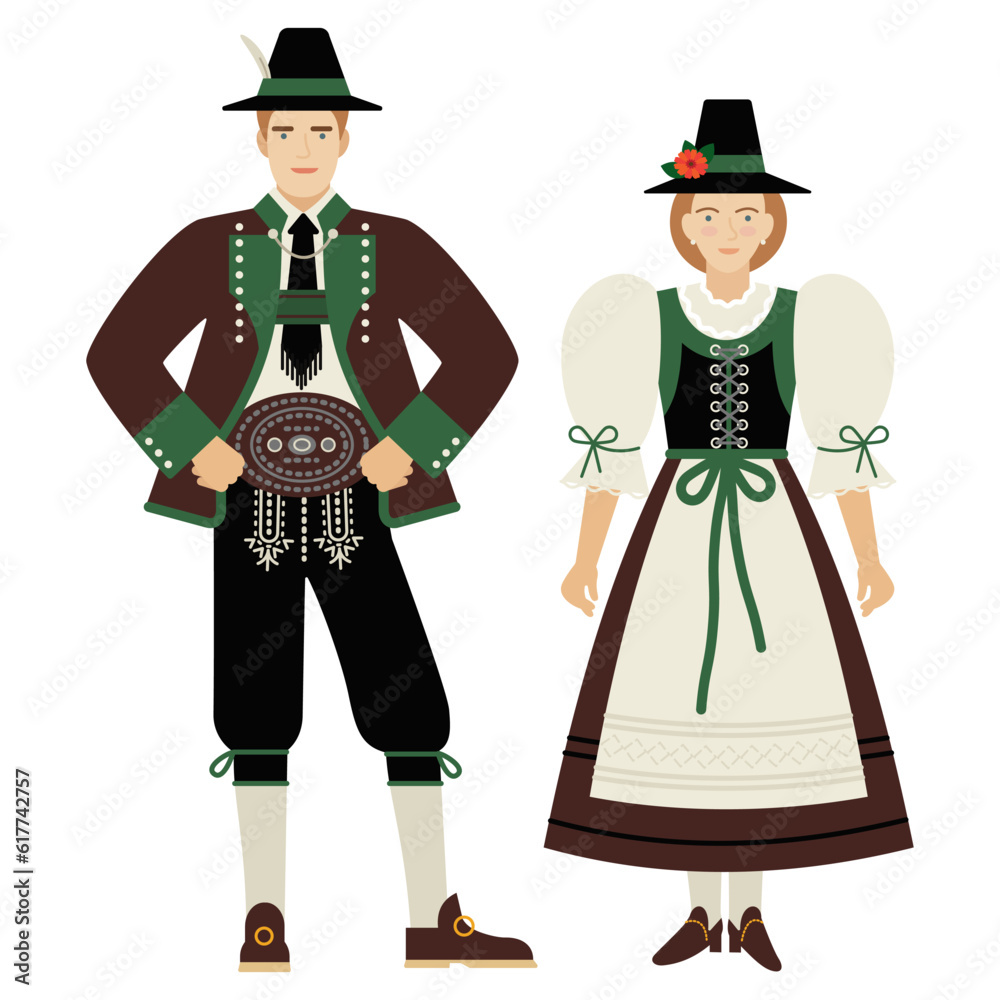 Vettoriale Stock girl and young man in Austrian folk costume isolated ...