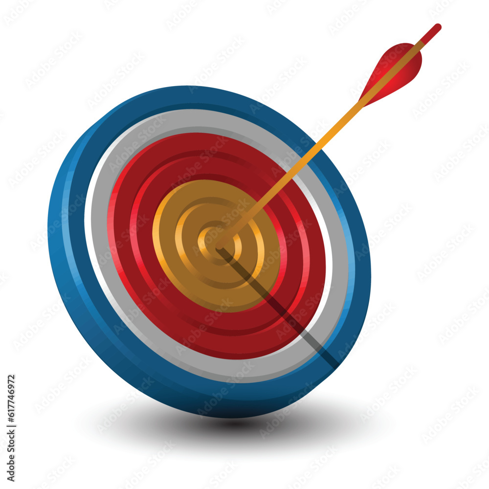 3D Realistic Bullseye Target Icon, Arrow Dart Targeting Symbol, Archery ...