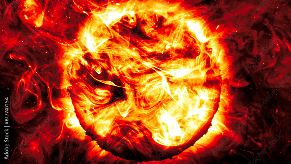 The sun star burning circle of fire flames background poster Stock ...