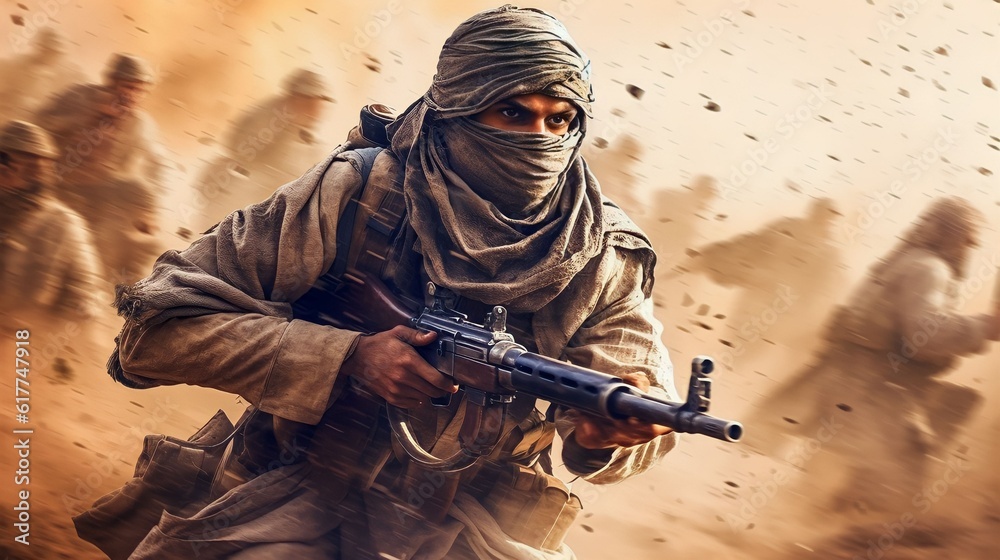 ancient arabic background design, moment of arab soldier in battle ...