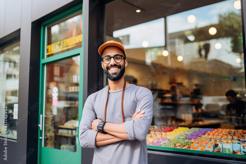 Proud Small Business Owner at Modern Coffee Shop. Generative AI. Stock ...