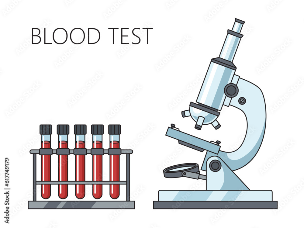 Microscope with blood tests diagram schematic vector illustration ...
