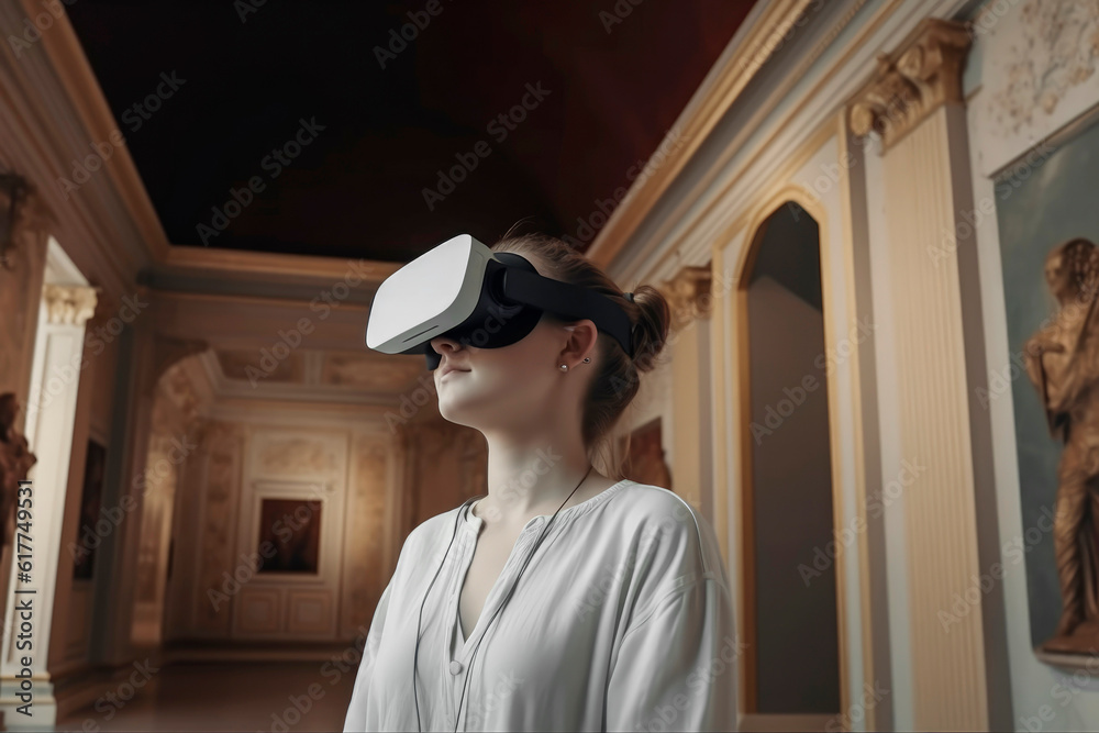Generative AI illustration of Museum employee with virtual reality ...