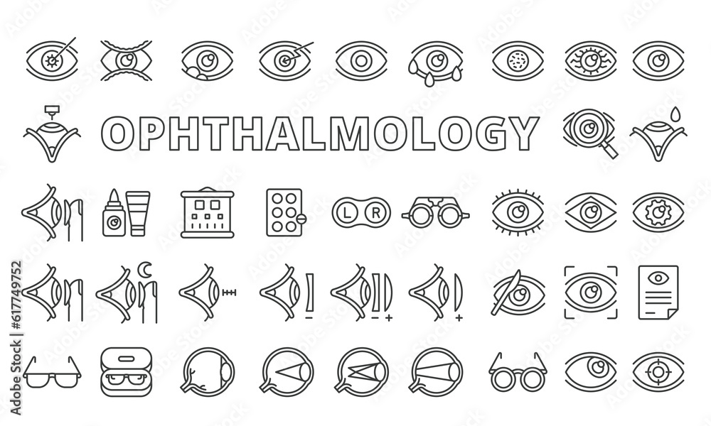 Set of Ophthalmology icons in line design. Eye, Vision, Glasses, laser ...