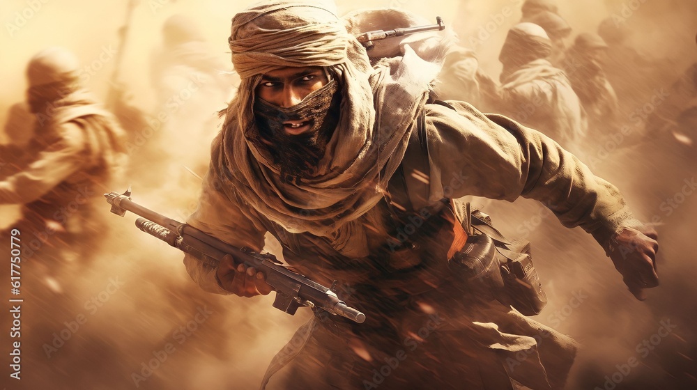 ancient arabic background design, moment of arab soldier in battle ...