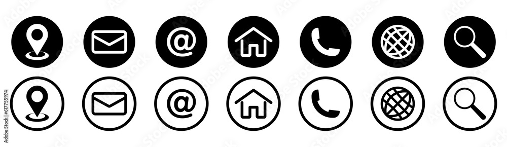 Contact us - vector icons for website. Web social connection symbols ...