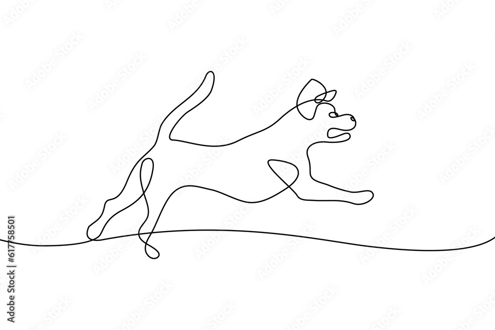 Angry dog in continuous line art drawing style. Running dog looking ...