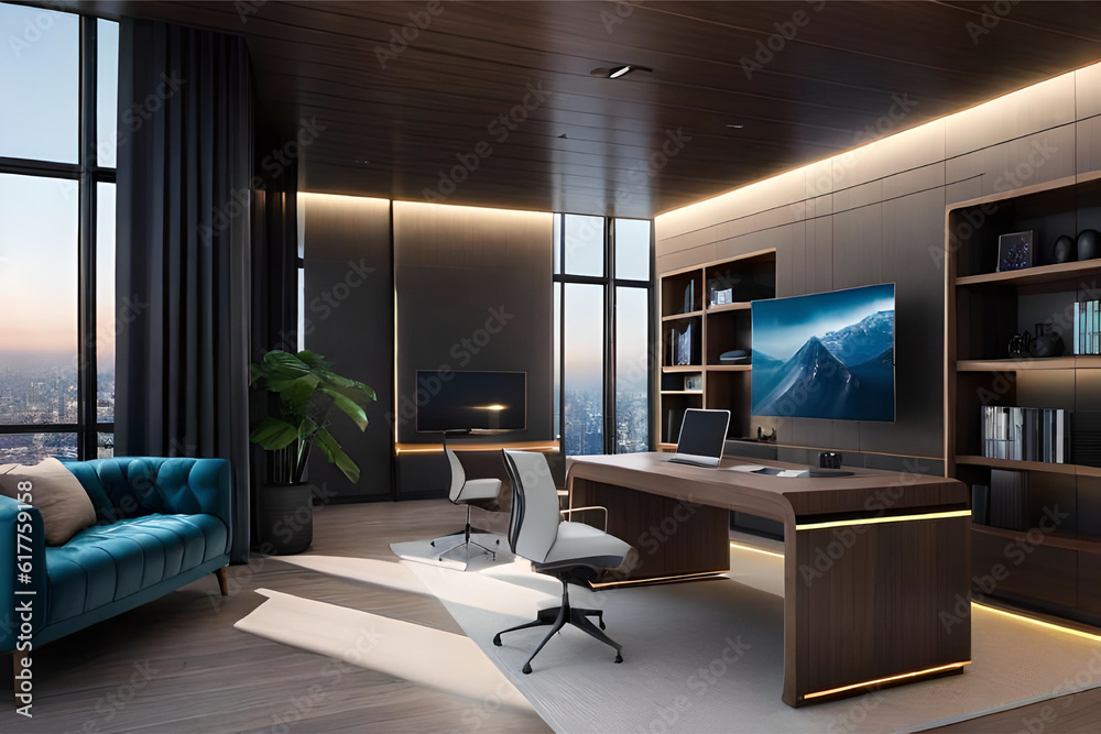 Interior design of a modern tech-savvy study room with smart features ...