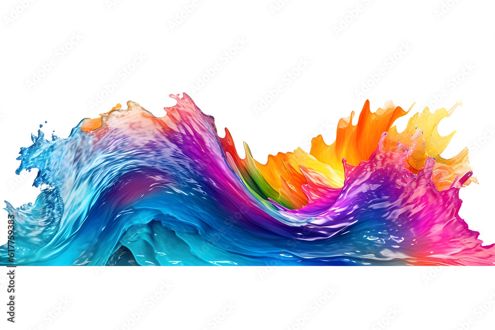 Colorful paint splash. Rainbow splash wave. Isolated design element on ...