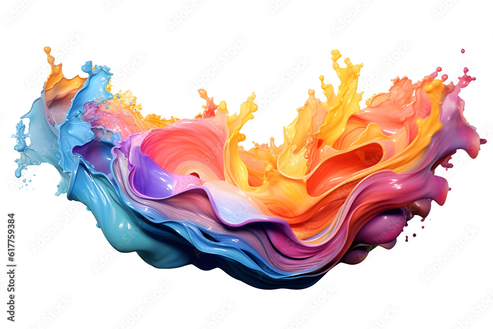 Colorful paint splash. Rainbow splash wave. Isolated design element on ...