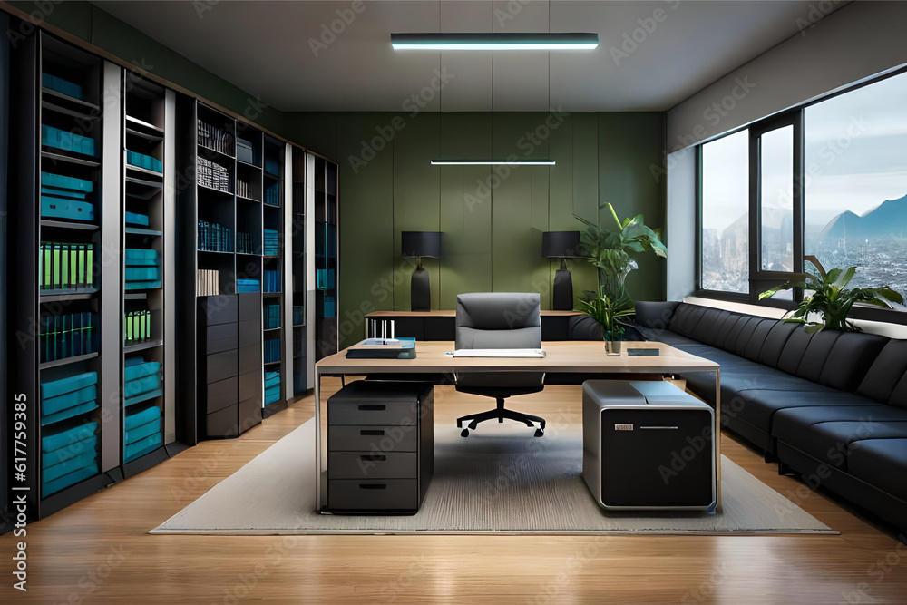 Interior design of a modern tech-savvy study room with smart features ...