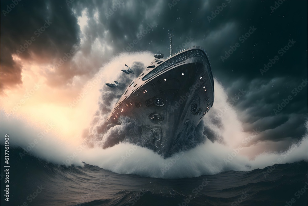 spaceship alien space background frontal view low pov 25 foot waves ...