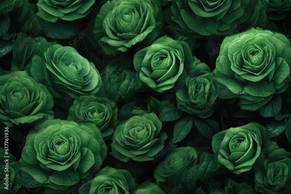 Full frame of green roses background, created using generative ai ...