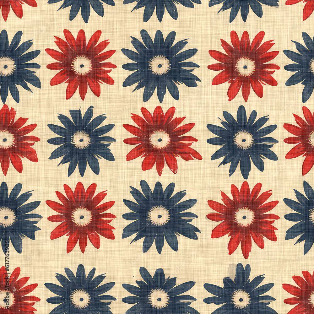 Rustic americana seamless pattern in traditional red, white and blue ...