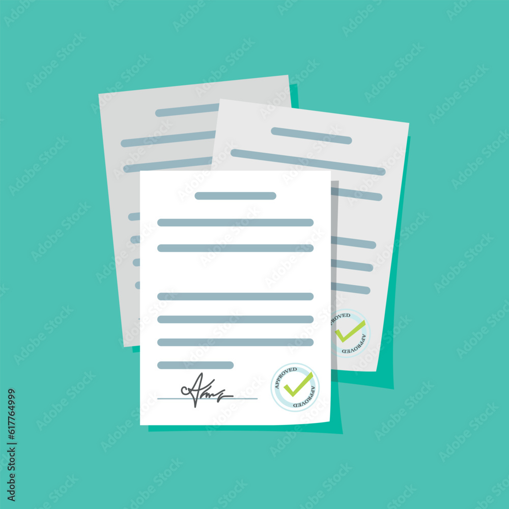 Contract Documents Pile Flat Cartoon Stack Of Agreements Document With