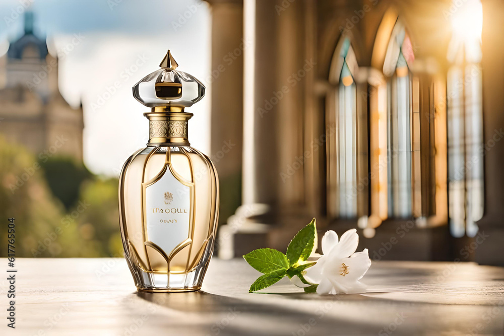 luxurious white and golden ornamented baroque and rococo perfume bottle ...