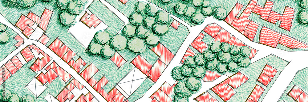 Imaginary cadastral map with buildings, land parcel and vacant plot - land records and property ...