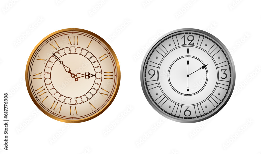 Vintage old clock template. Realistic classic antique round dial Stock ...