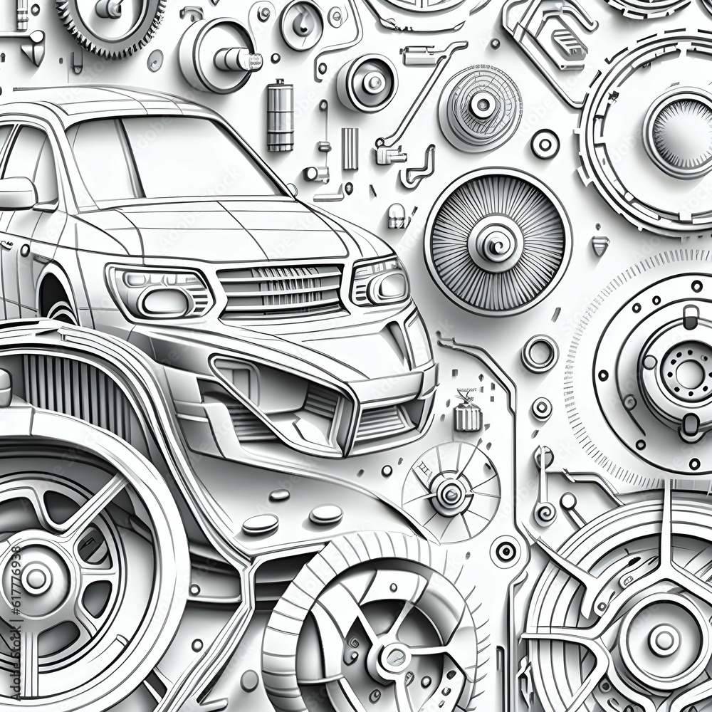Pattern background car parts drawing line diagrams Stock Illustration ...