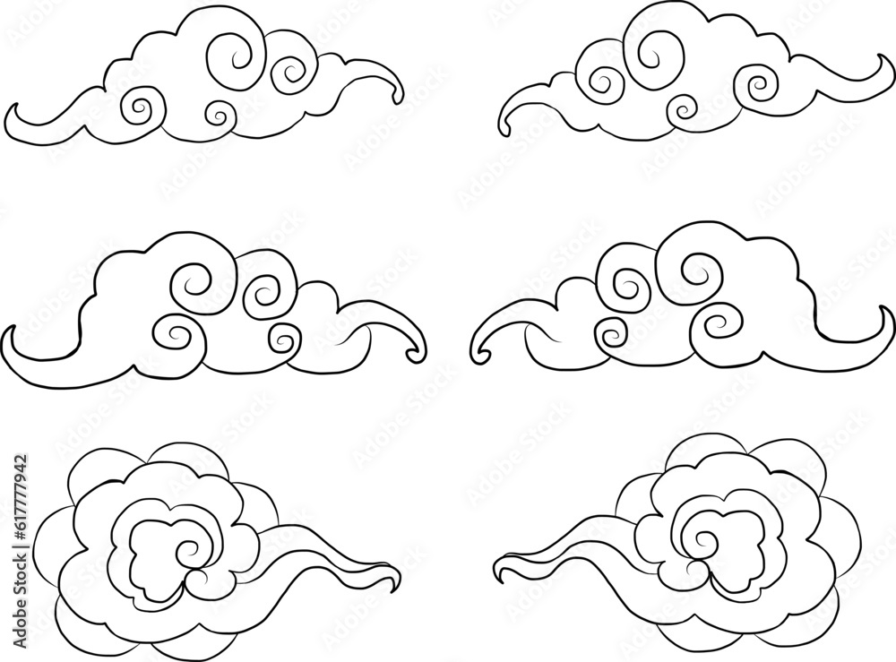 Japanese clouds vector illustration set for tattoo or background design ...