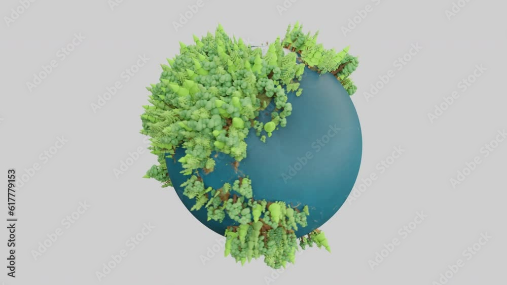 Seamless rotation of abstract earth with low poly trees on grey ...