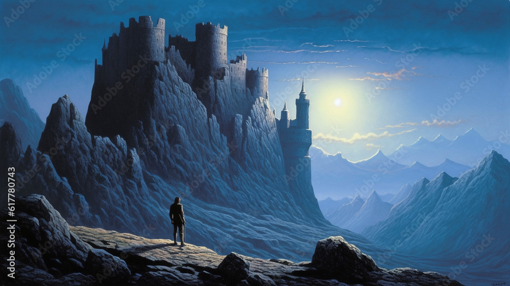 grand canyon panorama with the castle in the night Superb anime-styled ...