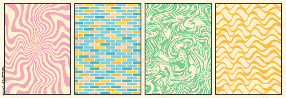 Groovy backgrounds set. Retro groovy texture. 60s and 70s style. Hippie ...