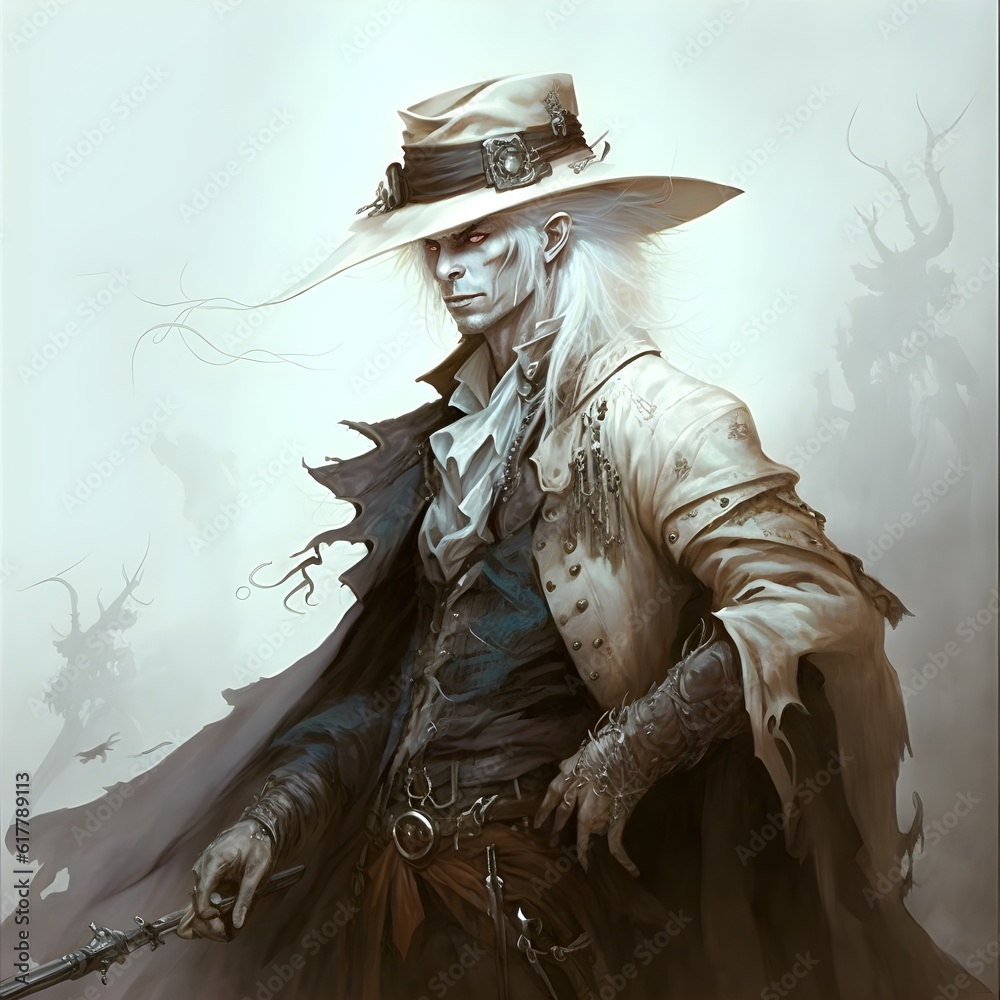 An Eberron Changeling thief White hair Pale skin Albino Sketch color ...