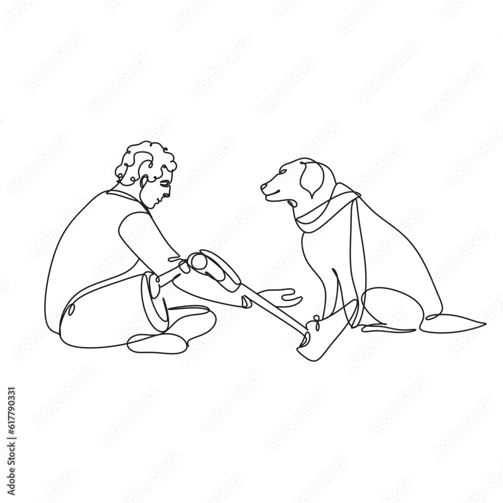 Friendships between humans and animals in line art style vector. Cat or ...