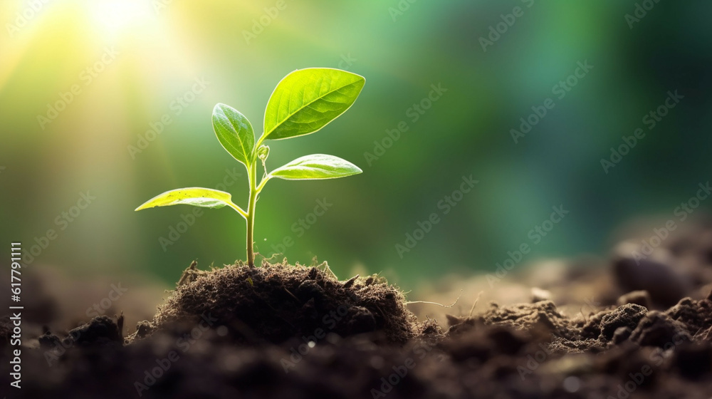 Green seedling growing from seed on blurred nature background.Save the ...