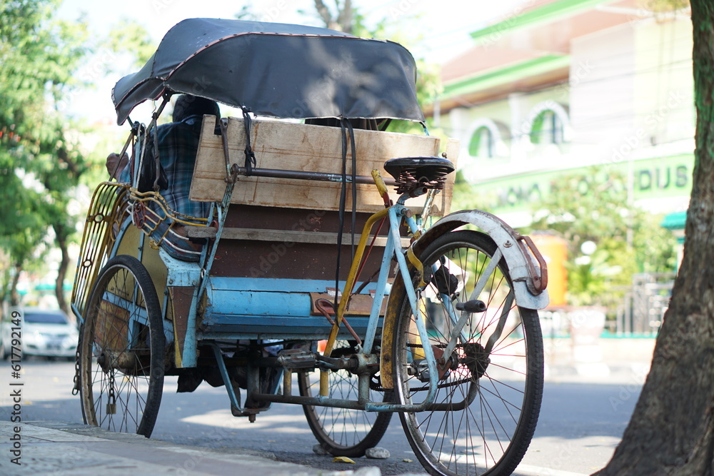 Becak, traditional transportation in Indonesia. (Beca, Betjak, Betja or ...
