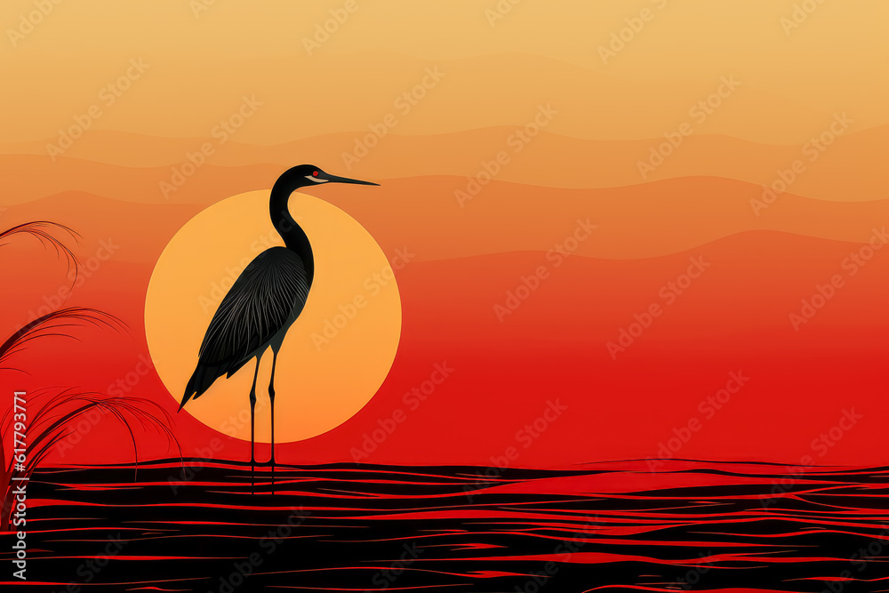 Minimalist Japanese Poster Inspired Design Of A Beautiful Black Egret
