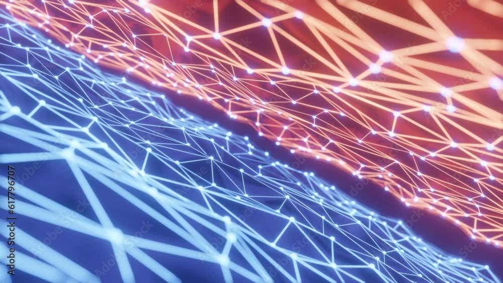 Abstract digital plexus style loopable animation. Futuristic digital blue particles wave ...