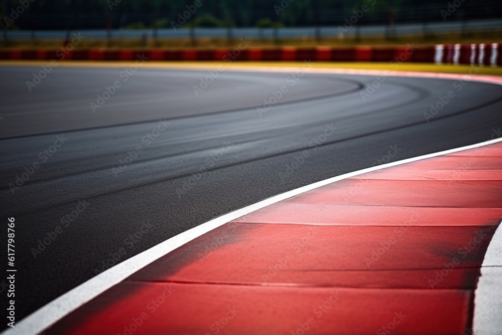 A section of the motor sport asphalt race track is depicted, devoid of ...