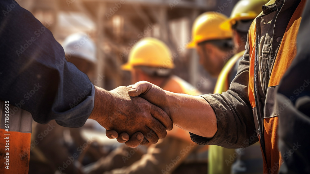Shot hands of businessman meeting in a firm shake. Construction ...