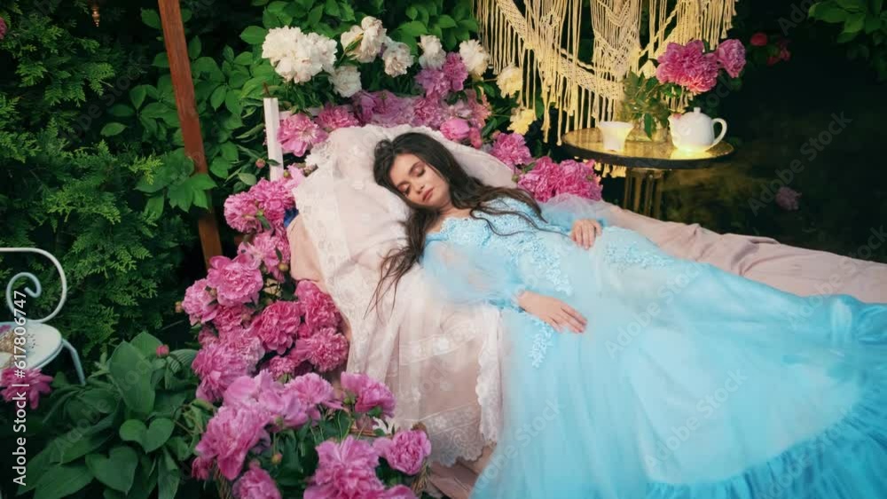 Beautiful fantasy woman in image fairy sleeping beauty woke up. Lady ...