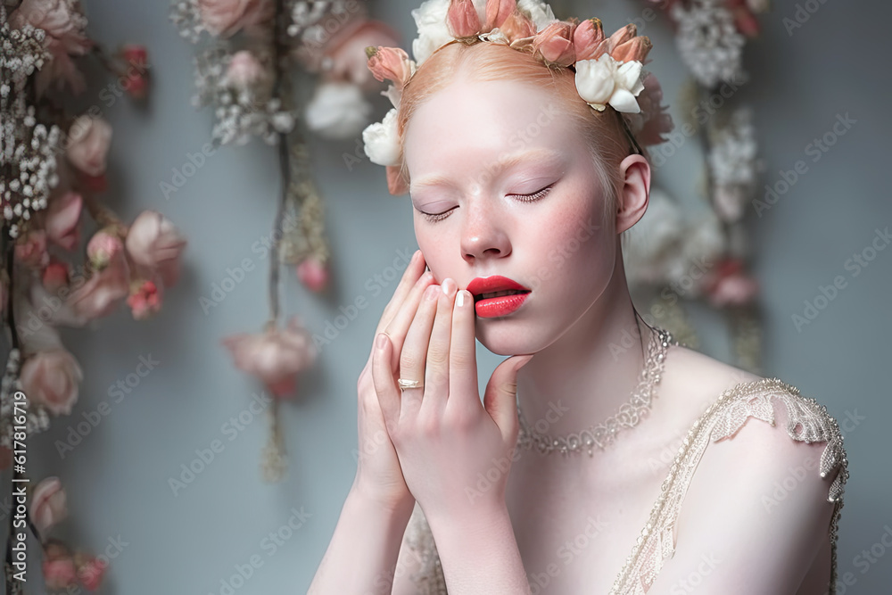 Generative AI illustration of young albino bride with elegant makeup ...