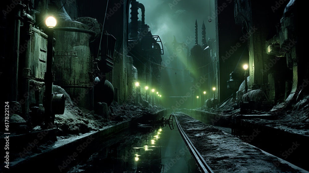 Dark sci-fi futuristic city in an alien world with noir environment ...