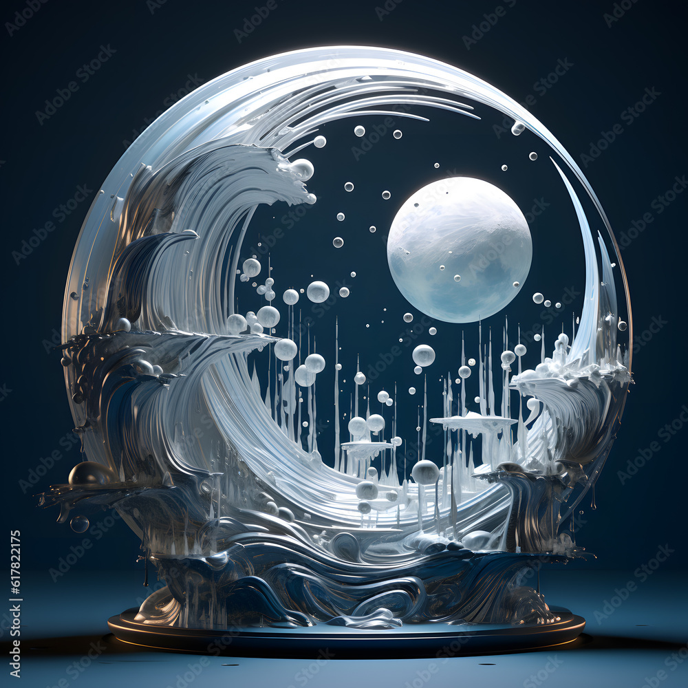 Poster an amazing monsoon moon sculpture in a Liquid animation style ...