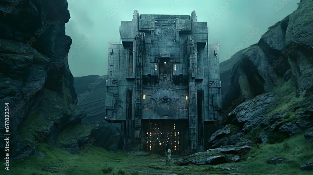 Dark sci-fi futuristic city in an alien world with noir environment ...