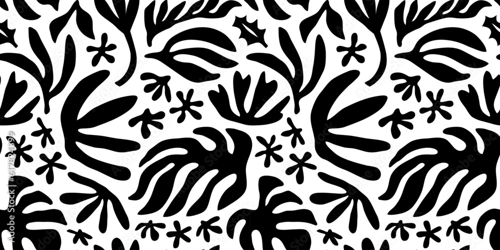 Abstract black and white leaf shape seamless pattern. Trendy ...